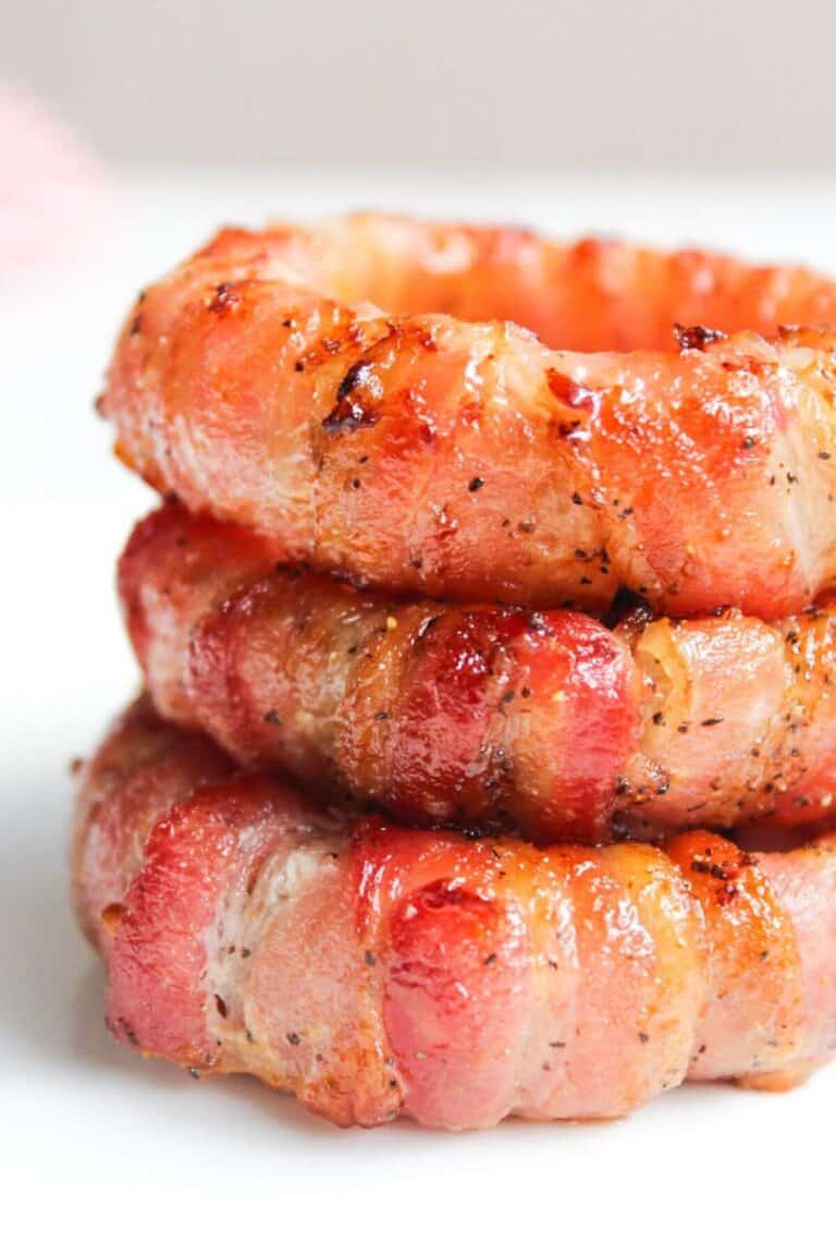Bacon Wrapped Onion Rings (Air Fryer or Oven) | Little Bit Recipes