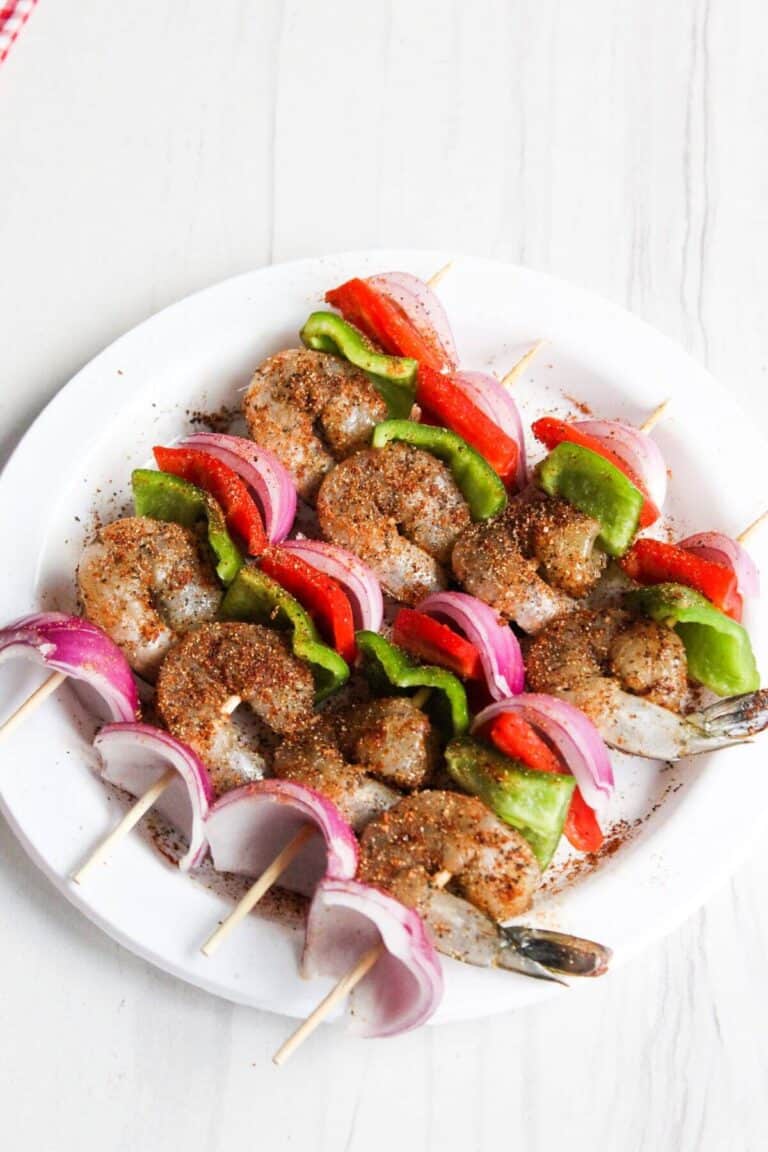 Grilled Shrimp Skewers (Air Fryer or Grill) | Little Bit Recipes