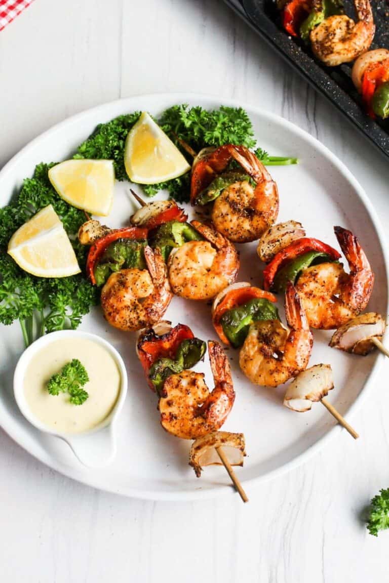 Grilled Shrimp Skewers (Air Fryer or Grill) | Little Bit Recipes