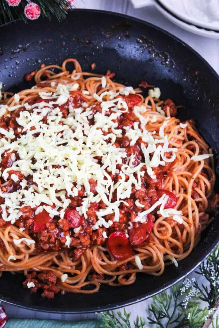 Filipino Spaghetti with Sweet Meat Sauce | Little Bit Recipes