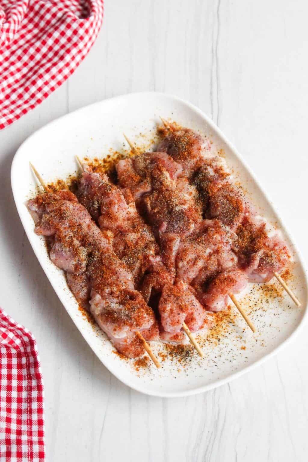 Chicken Skewers Kabobs in Air Fryer | Little Bit Recipes