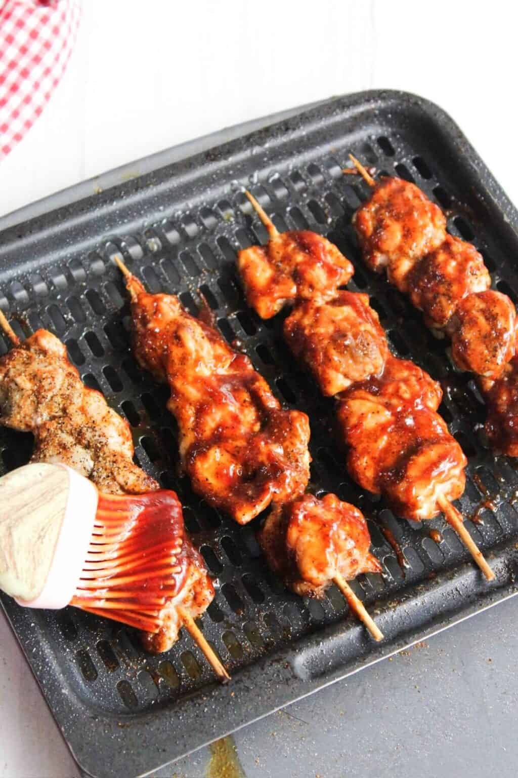 Chicken Skewers Kabobs in Air Fryer | Little Bit Recipes