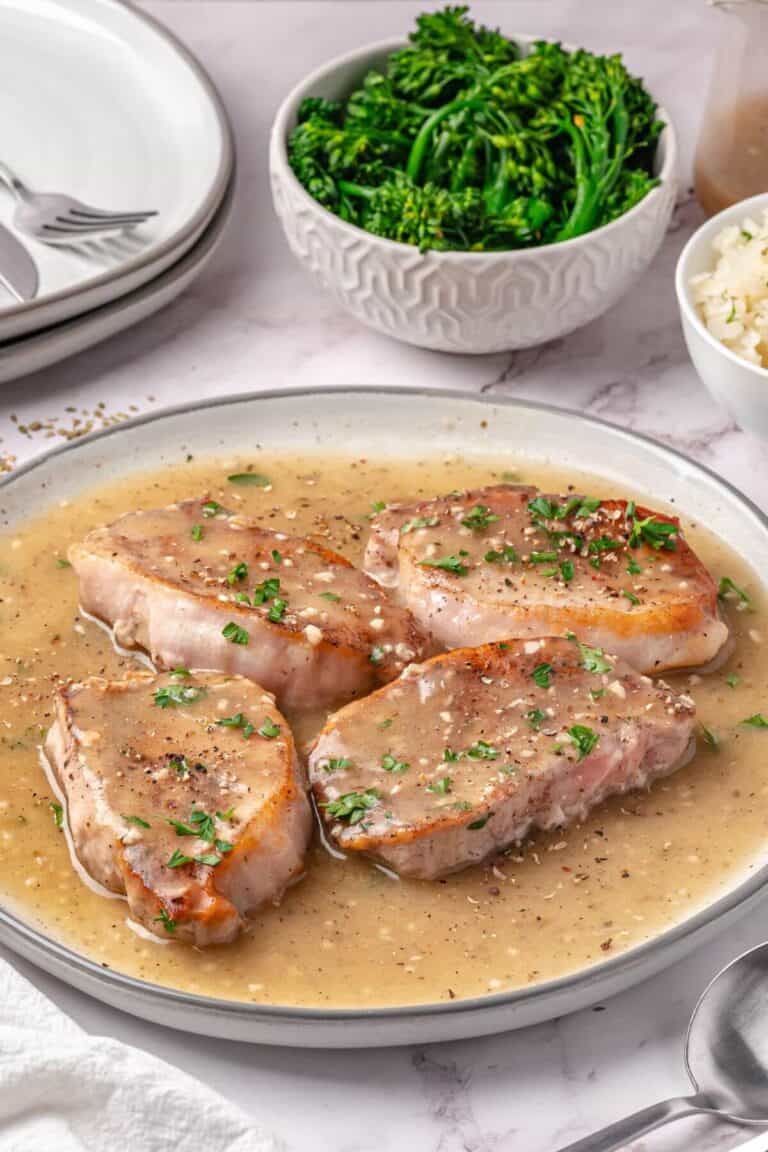 Garlic Butter Pork Chops | Little Bit Recipes