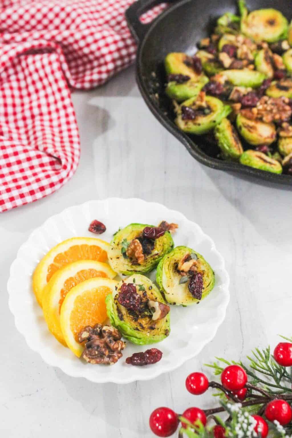 Cranberry Brussels Sprouts with Walnuts | Little Bit Recipes